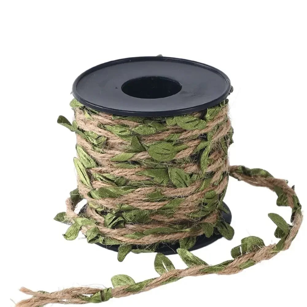 Лента из мешковины, джутовая веревка, искусственные листья, веревка, лента в виде листьев, 10 м, пеньковая веревка, зеленые листья, винтажное украшение для дома с листьями лозы