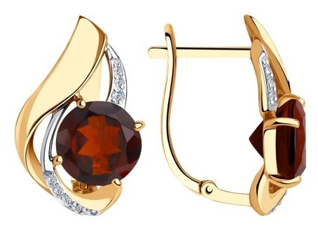 Серьги, красное золото, 585 проба, гранат