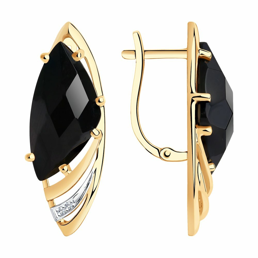 Серьги, красное золото, 585 проба, фианит, оникс