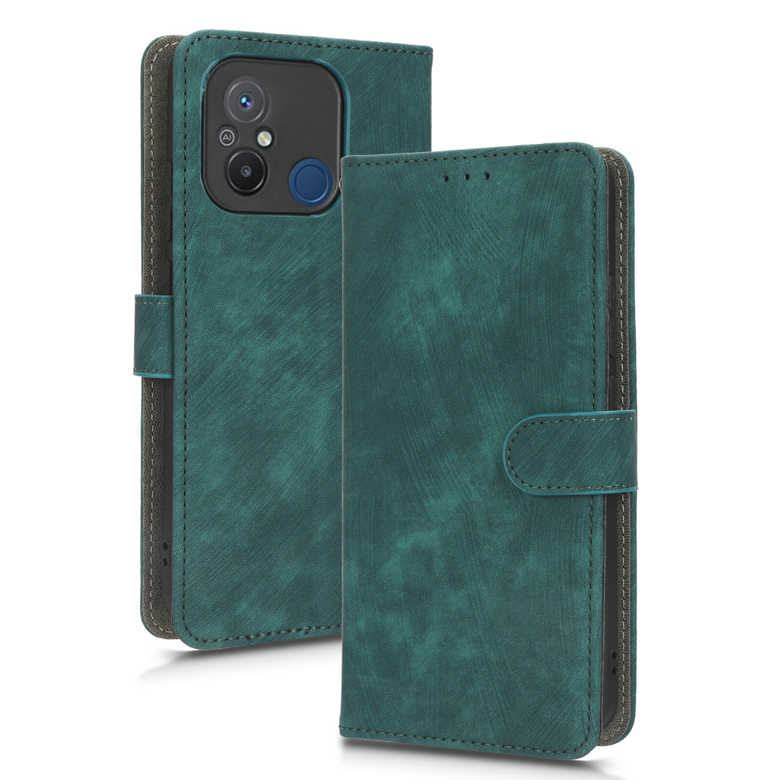 Чехол книжка для Xiaomi Redmi 12C c магнитной застежкой / Сяоми Редми 12Си c отделением под карты (зеленая)