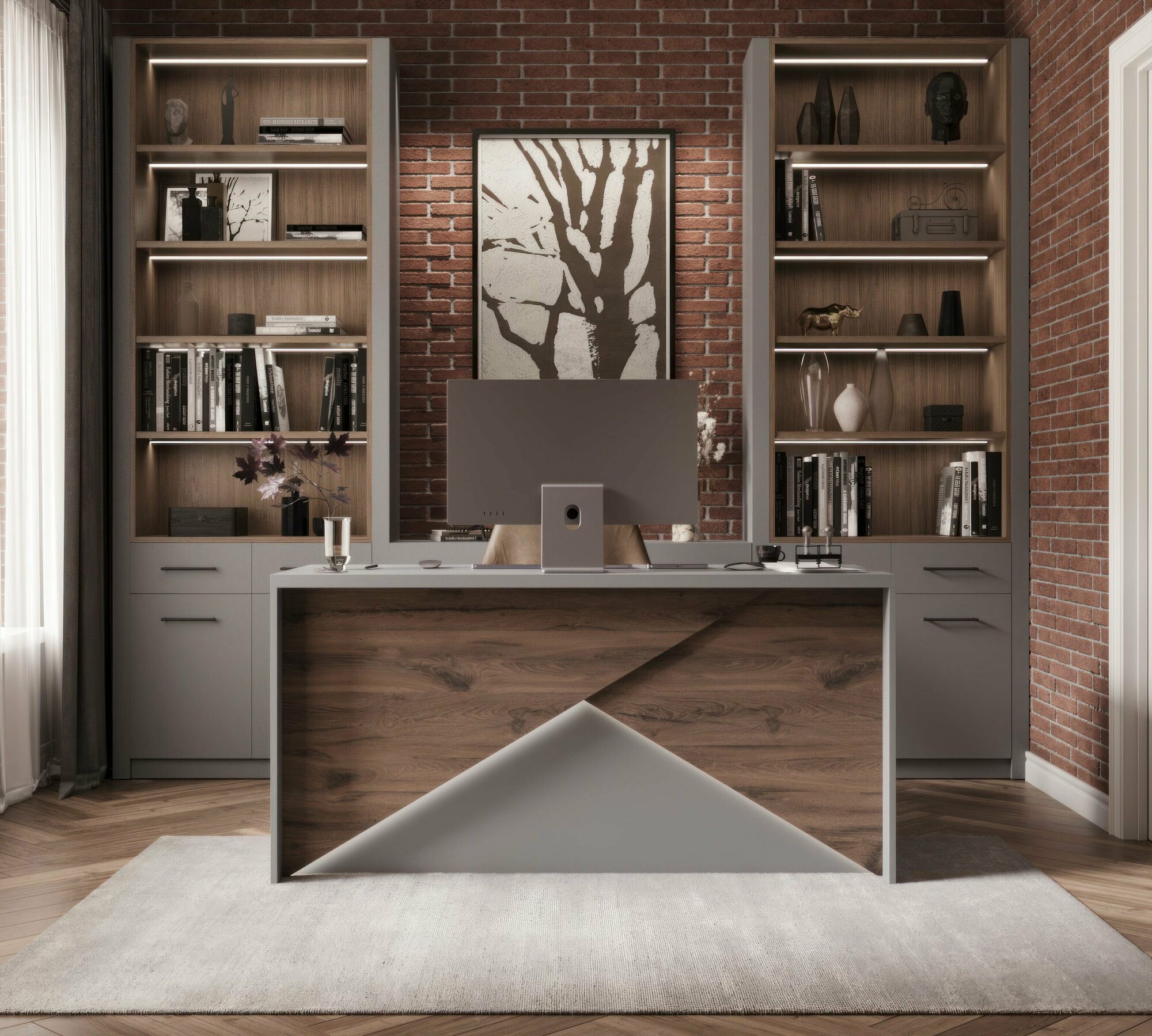 Письменный стол Макс / Серый Шифер + Юстус 1500х600х750 / Подсветка