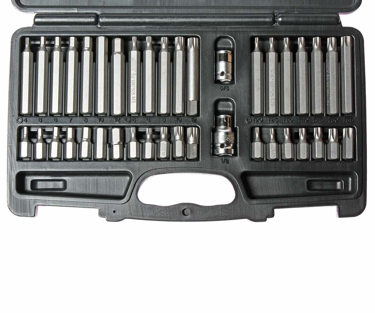 Набор бит TORX, HEX, SPLINE с адаптерами 3/8" & 1/2" (в кейсе) 40 предметов JTC-3965