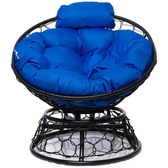 Кресло M-group м-групп папасан пружинка мини с ротангом чёрное, синяя подушка