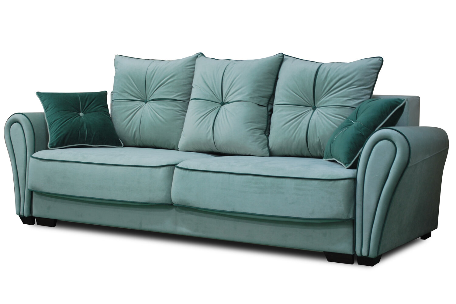 Прямой диван Марта Гранд Зеленый Велюр, пантограф (тик-так), 255х107х105 см, с ящиком для белья