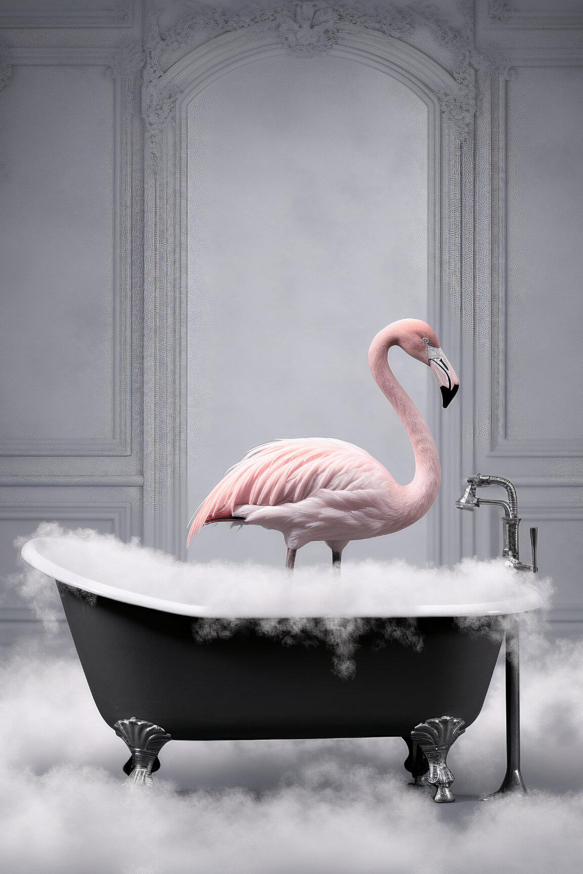 Постер / Плакат / Картина Фламинго в ванной 40х50 см в подарочном тубусе