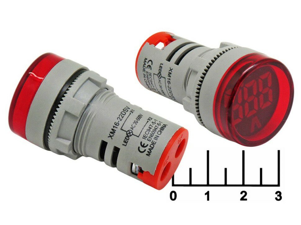 Вольтметр 20-500VAC XM16-22DSV красный 22м (28мм)