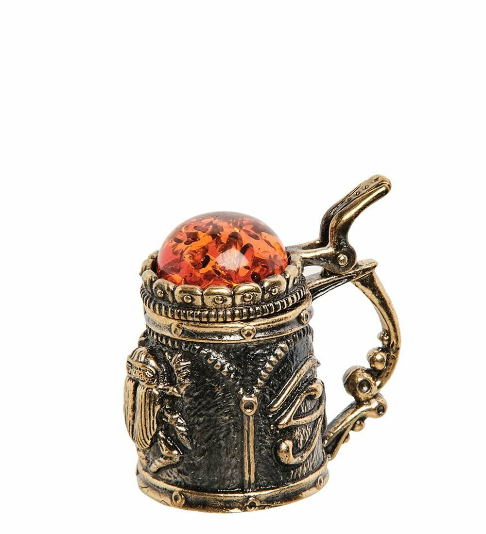 Наперсток 'Кружка скарабей' (латунь, янтарь)