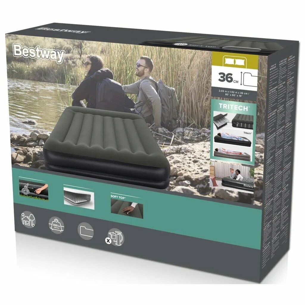 Матрас надувной Bestway 67699, 203х152х36 см, без насоса, флокированный, высокий, до 300 кг
