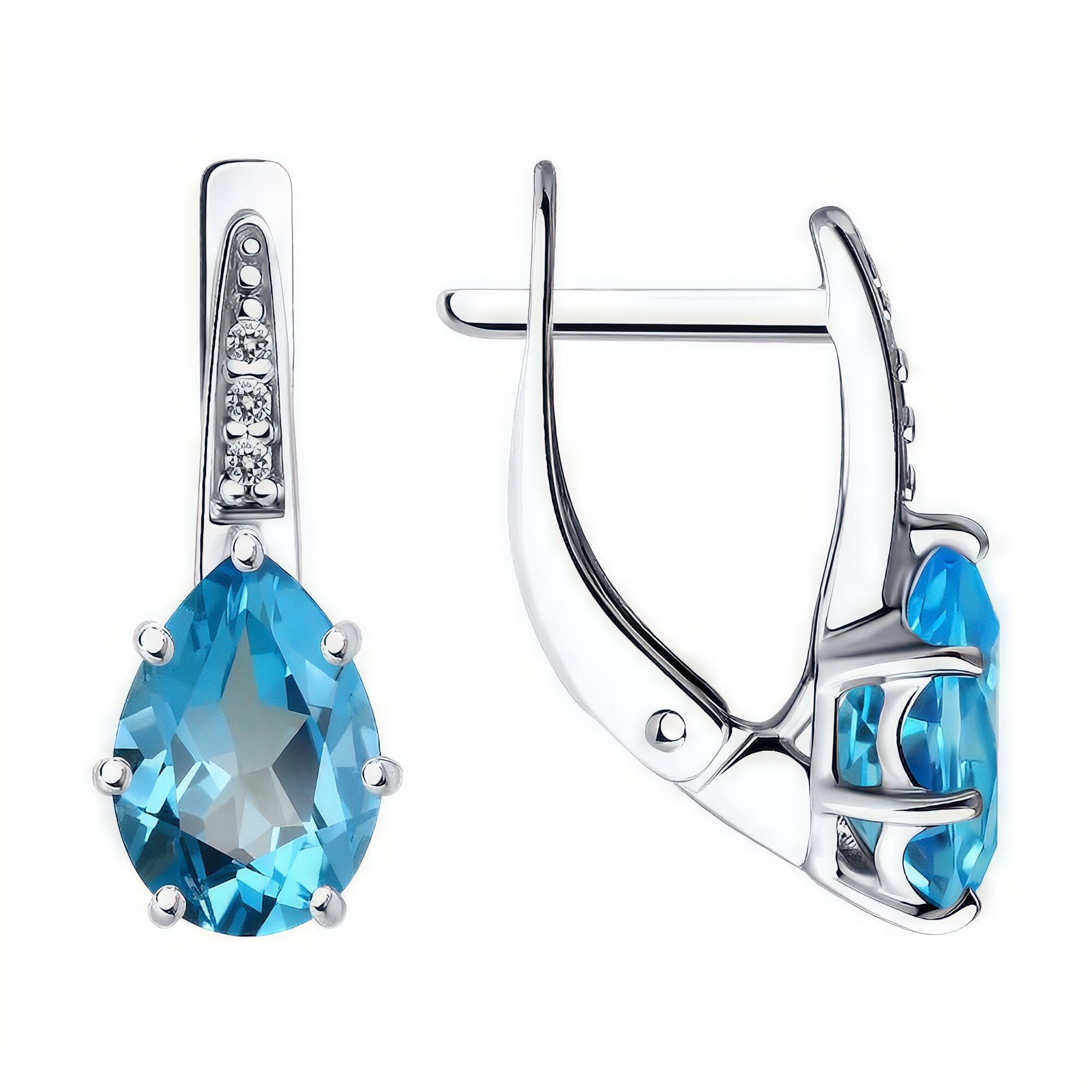 Серьги, серебро, 925 проба, родирование, фианит, топаз