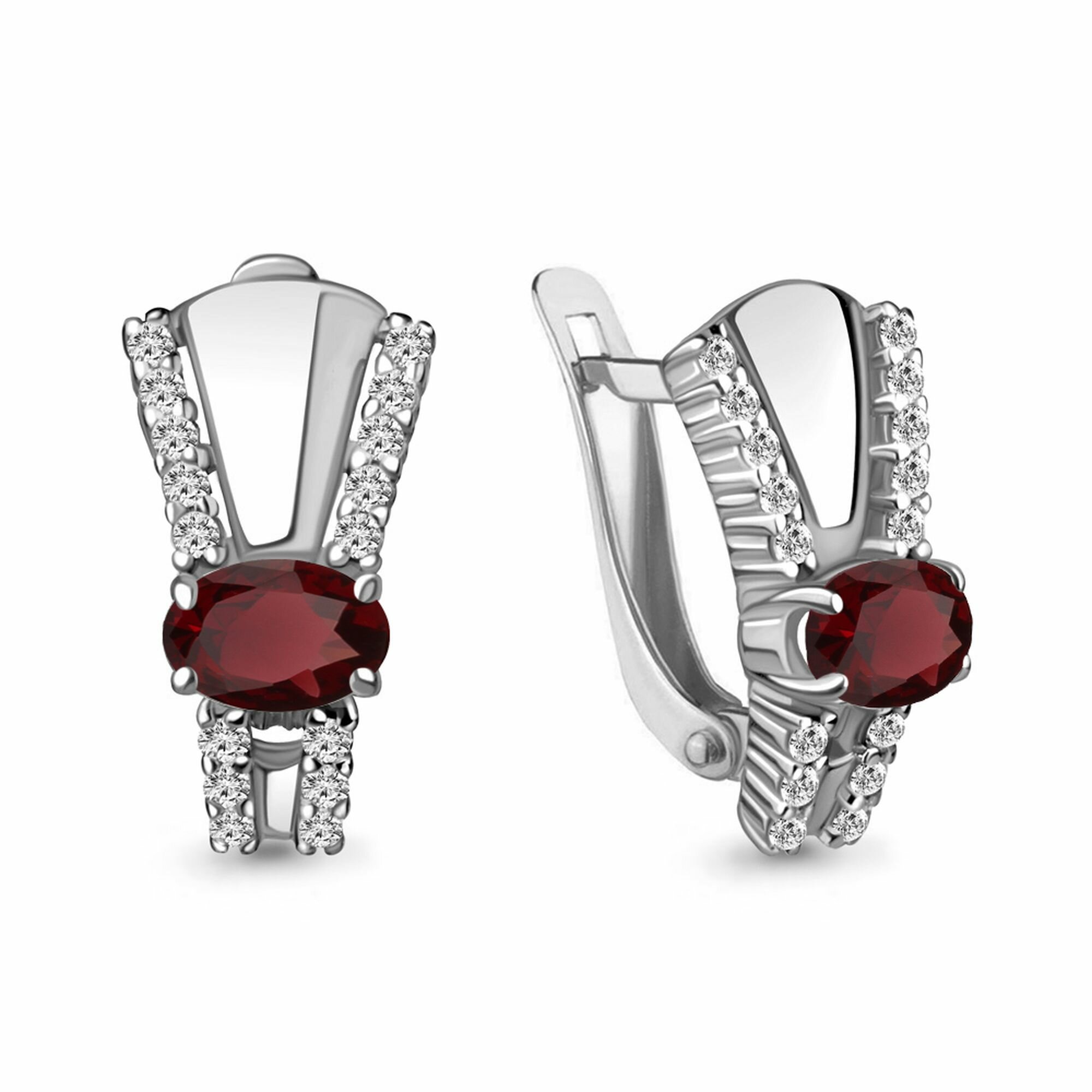 Серьги, серебро, 925 проба, родирование, фианит, гранат