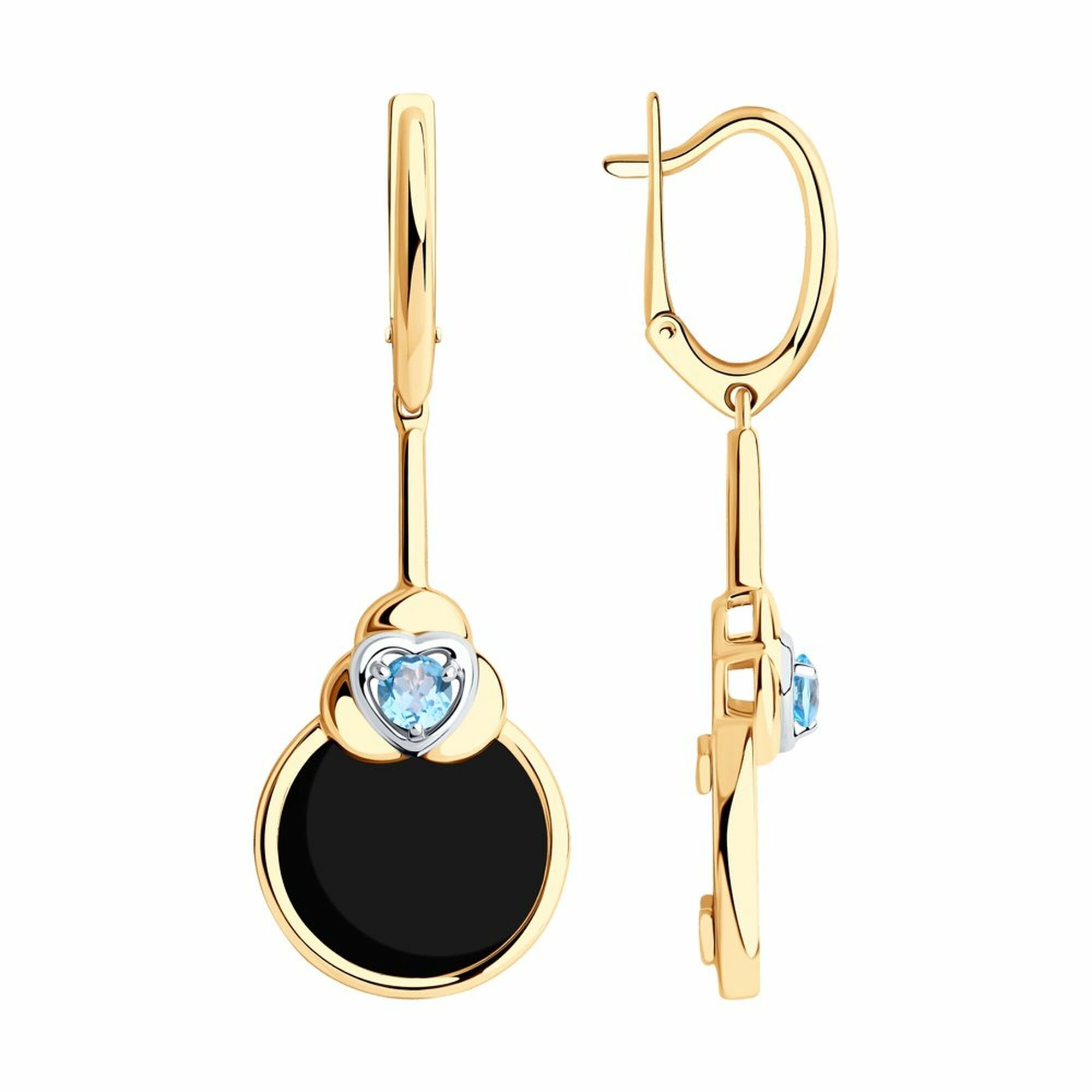 Серьги, красное золото, 585 проба, агат, топаз