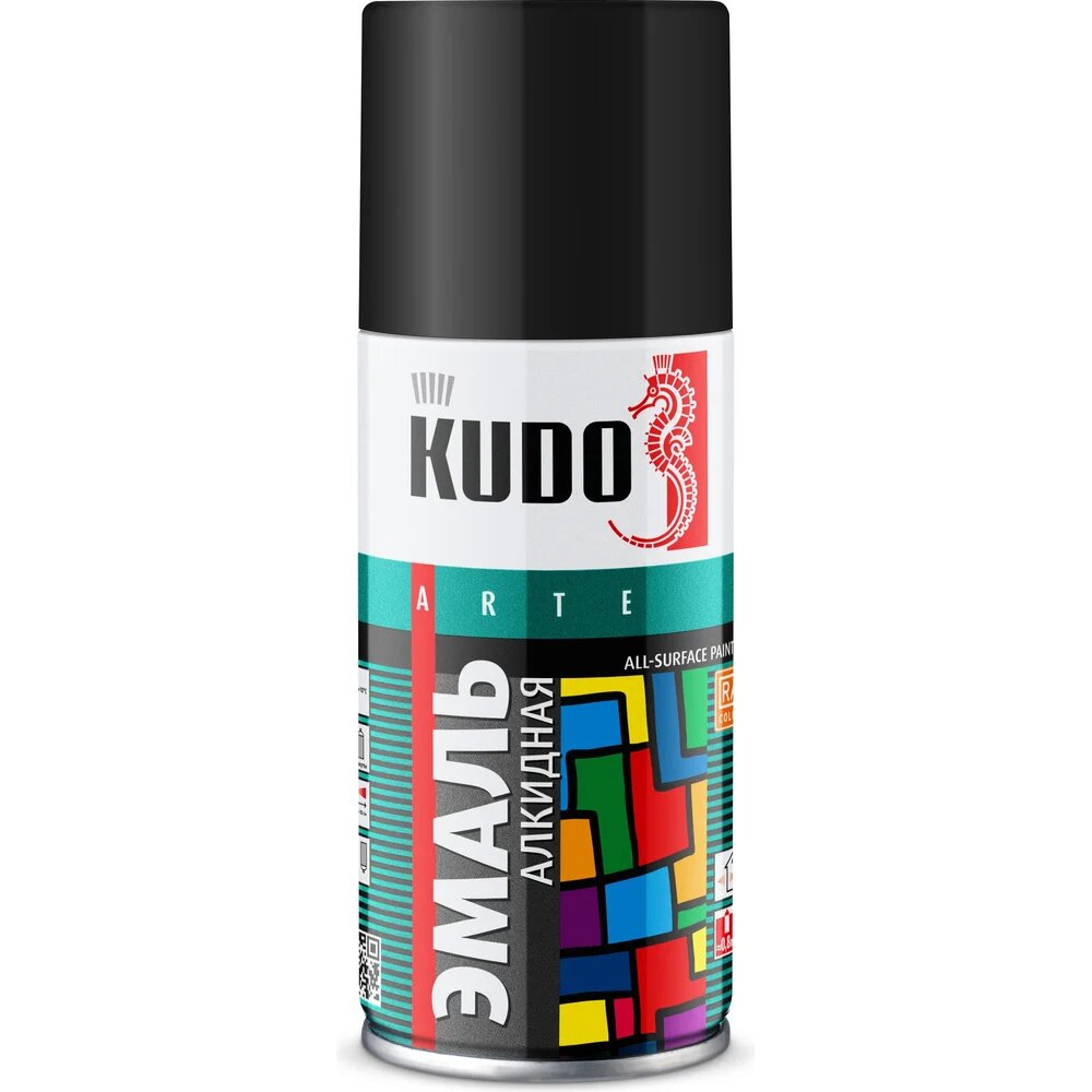 Эмаль универсальная KUDO черная глянцевая RAL-9005 210 мл KU-1002.1, деревянная, для труднодоступных мест