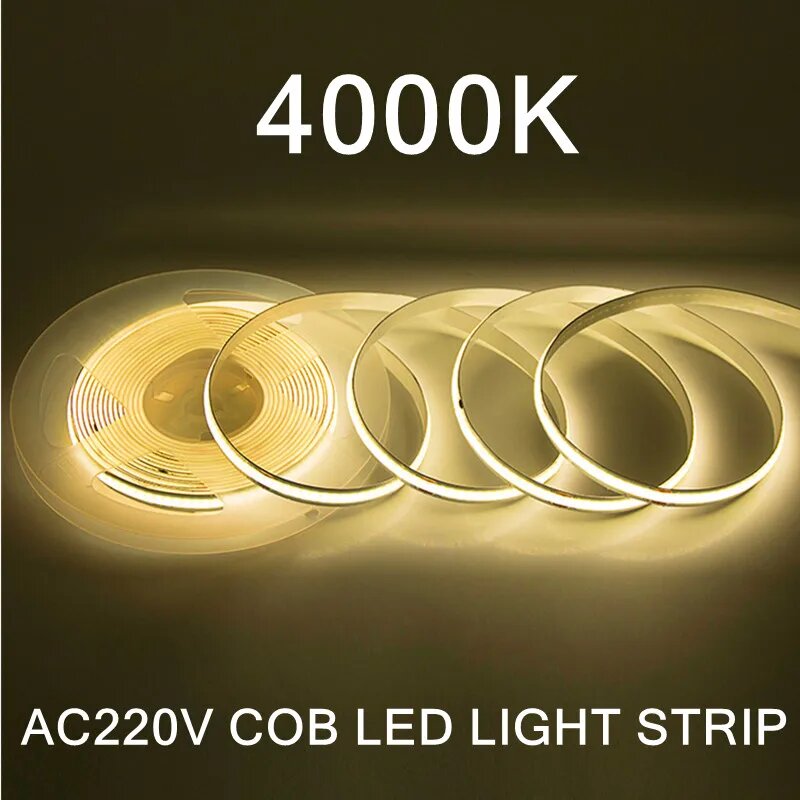TxxCvv Светодиодная лента COB теплый белый 220В 240 светодиодов на метр 4000K-Natural White, 3 м