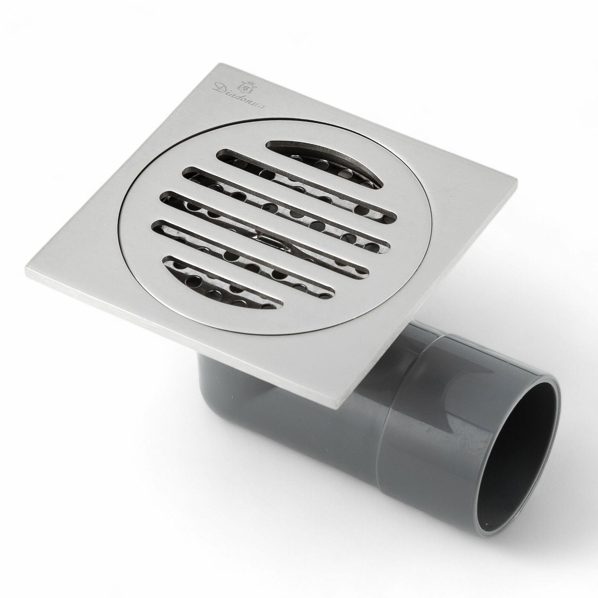 Душевой трап квадратный с защитой от запаха, цвет сатин, Diadonna, 100х100 мм, высота 75 мм, сухой затвор