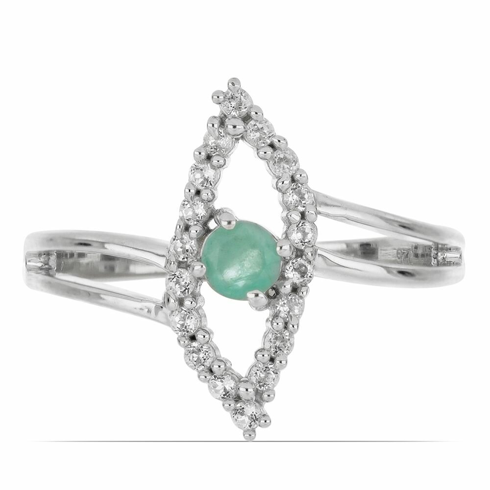 Кольцо, серебро, 925 проба, родирование, изумруд, топаз