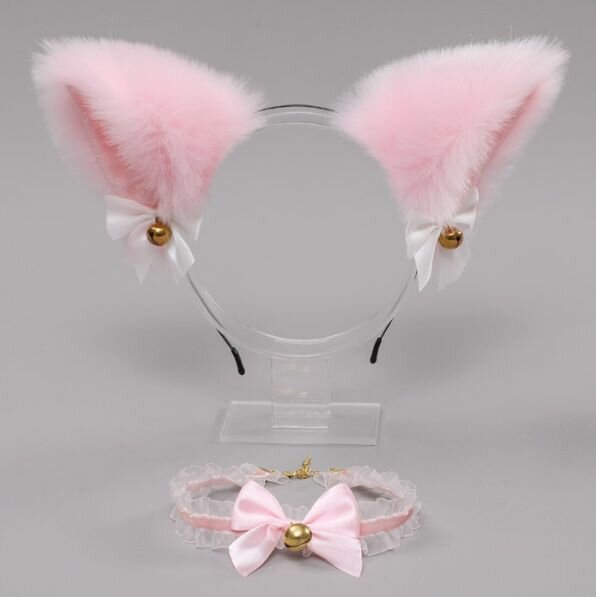 Набор аксессуаров для косплея: ушки кошки, ободок и чокер в розовом цвете, 3 предмета стильные и удобные аксессуары для аниме, вечеринок и фотосессий