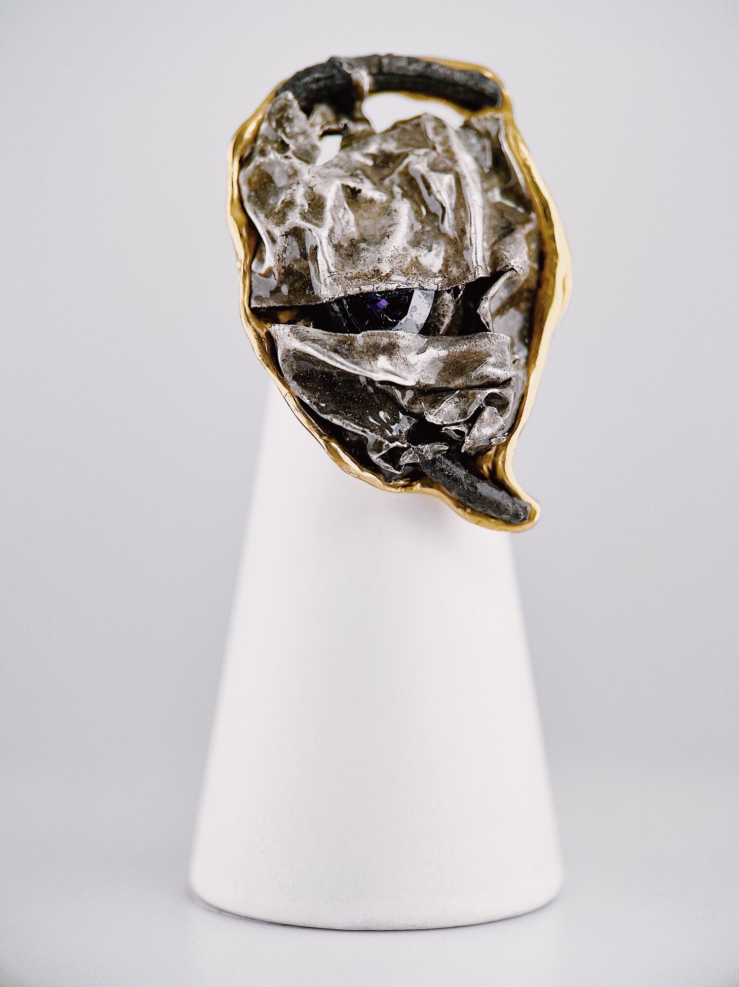 Перстень, серебро, 925 проба, золочение, аметист