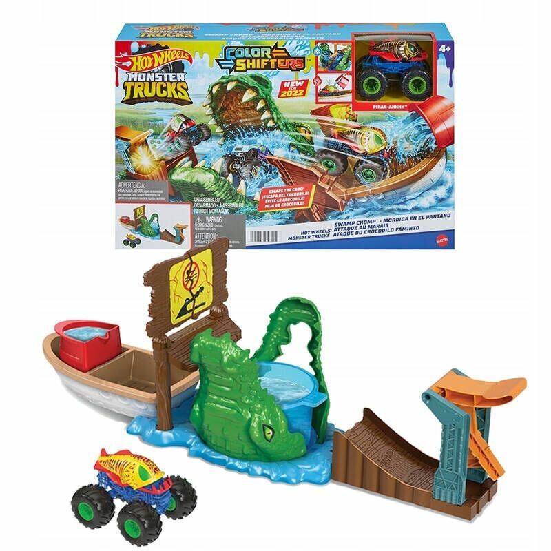 Игрушечный трек Hot Wheels Color Shifters - Игровой набор с водой Челюсть крокодила + авто монстр-трак - Хот Вилс HGV14