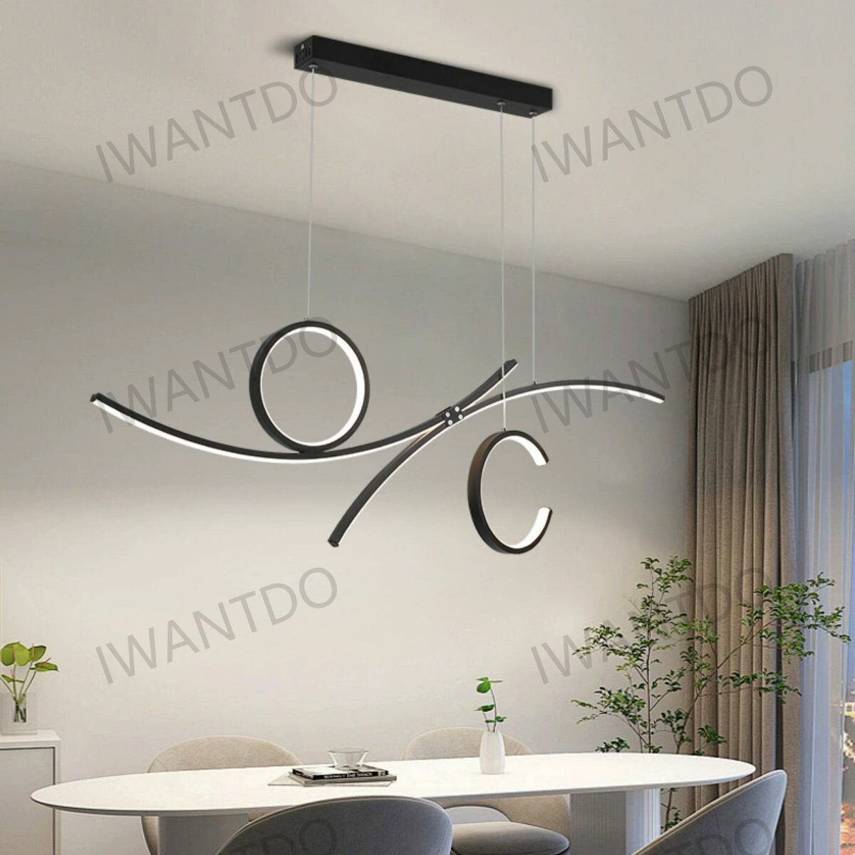 Черный LED Подвесной светильник Диммируемый с Дистанционное управление Современный для Стол Столовая Лампа BD444 Люстра