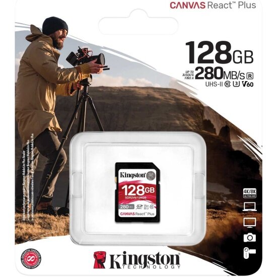 128Gb Kingston Canvas React Plus SDXC UHS-II U3 V60 (280/100 Mb/s)