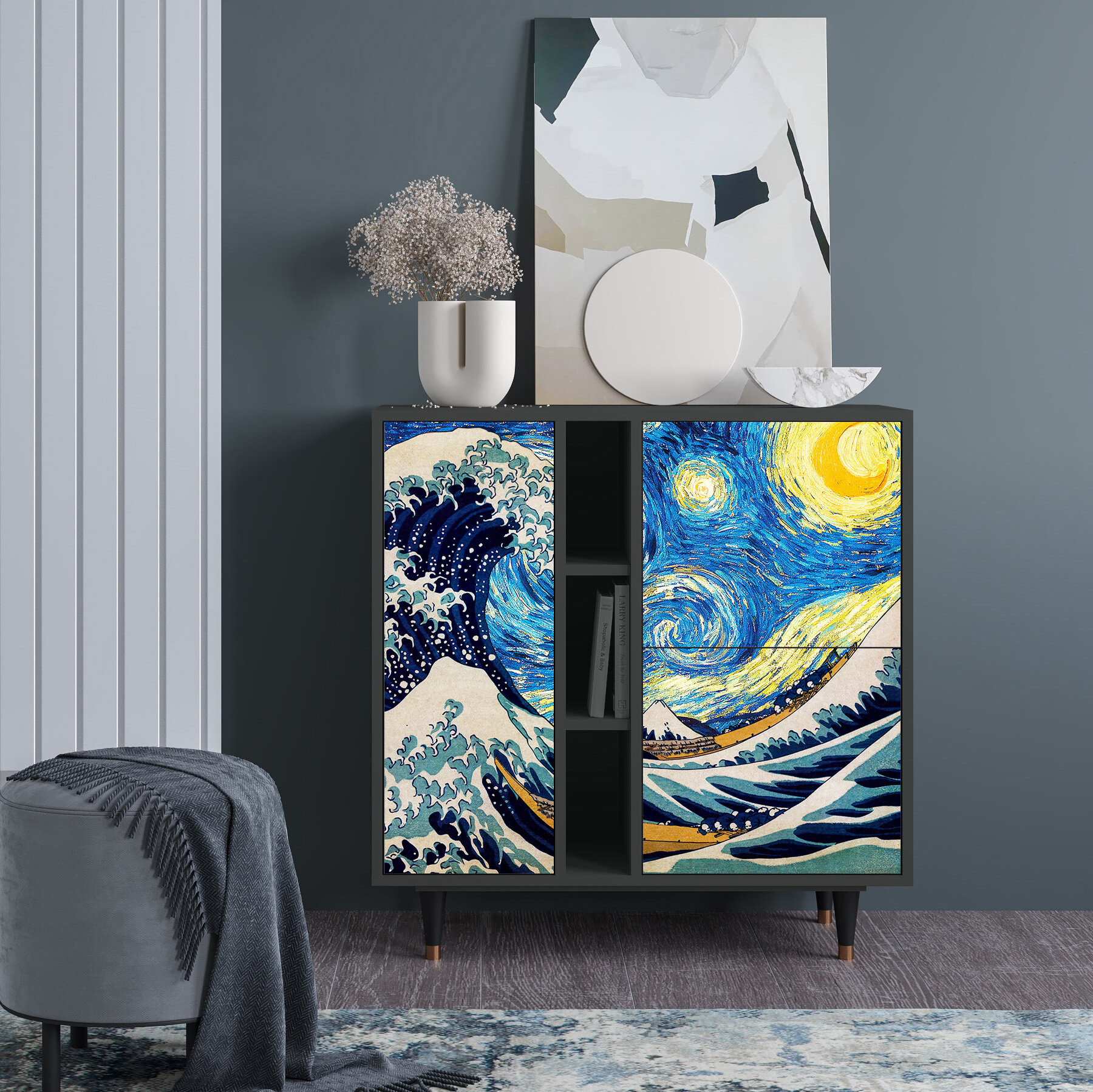 Комод - STORYZ - BS5 The Great Wave off Kanagawa by Hokusai, Размер - 94 x 96 x 41 см, Цвет корпуса - , Антрацит