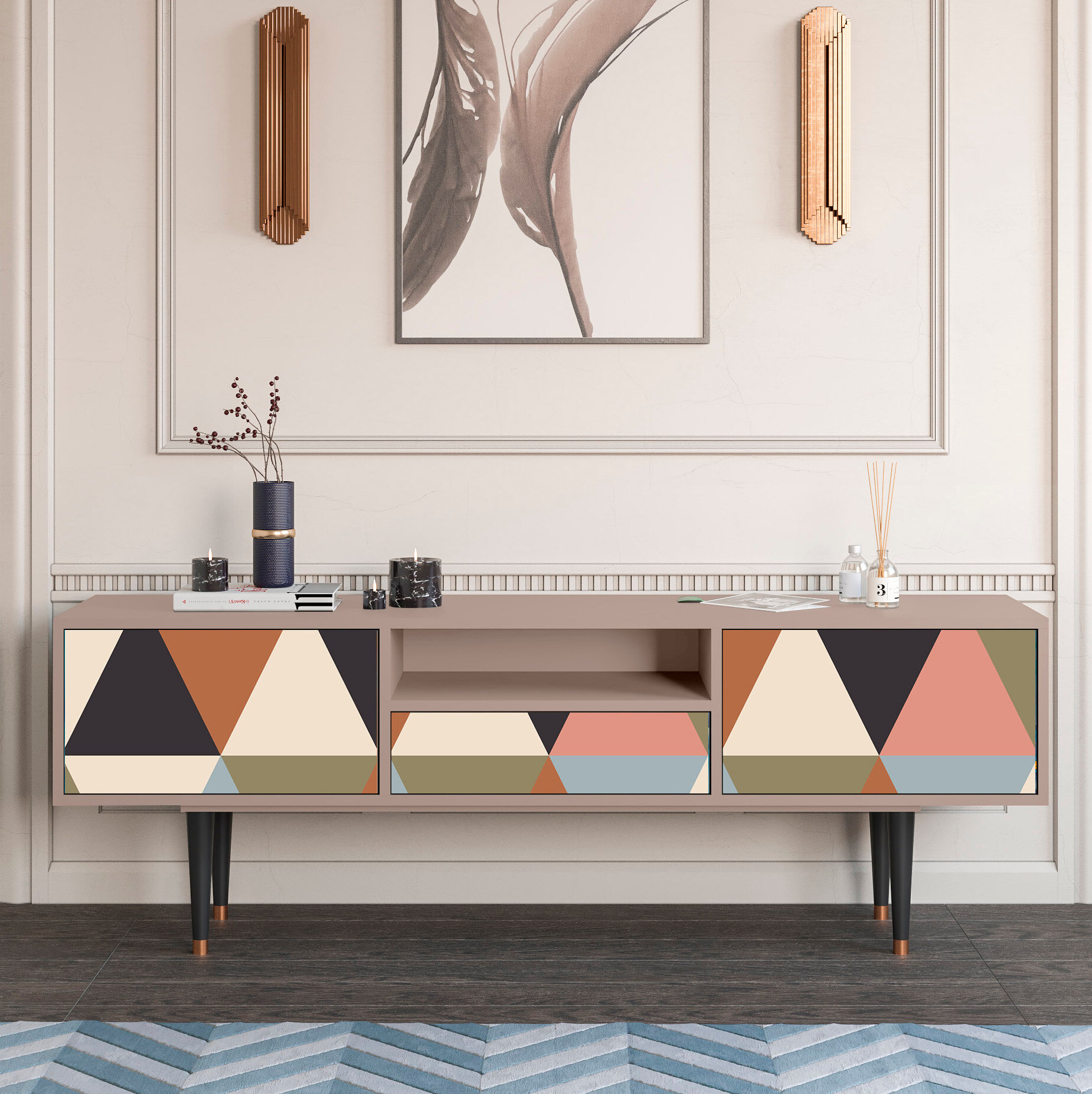 ТВ-Тумба - STORYZ - T6 Royal Triangles, Размер - 170 x 69 x 41 см, Цвет корпуса - , Бежевый