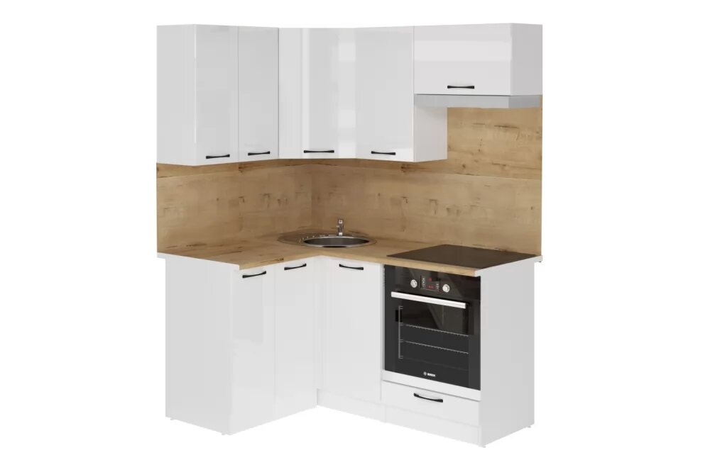 Кухонный гарнитур Герда Жасмин мега прайм 1200х1600 мм, каркас ЛДСП, фасад ЛДСП, Белый/Белый глянец