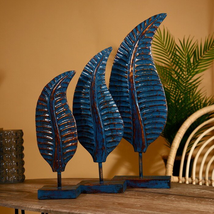 Интерьерный декор «Листья», набор 3 шт, 50, 40, 35 см, дерево албезия