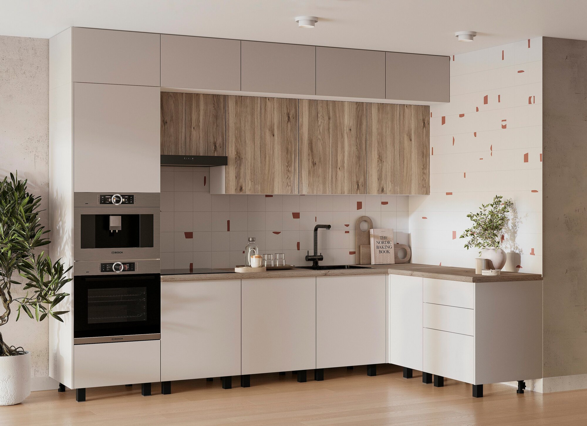 Угловая кухня со столешницей 3000х1670 мм, Дуб смоки/кашемир