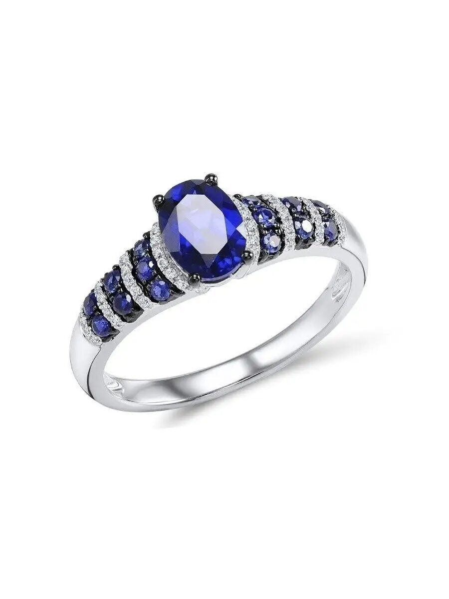 Кольцо, серебро, 925 проба, сапфир синтетический, фианит