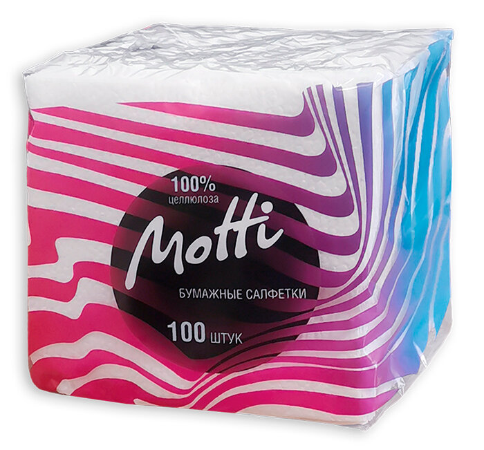 Салфетки Motti 410102, 1-слойные, с тиснением, 24х24 см, белые, 100 шт