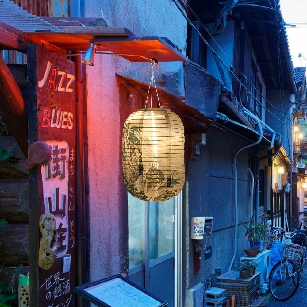 Солнечный фонарь с рисунком Горы и реки, диаметр 25 см, тёплый свет