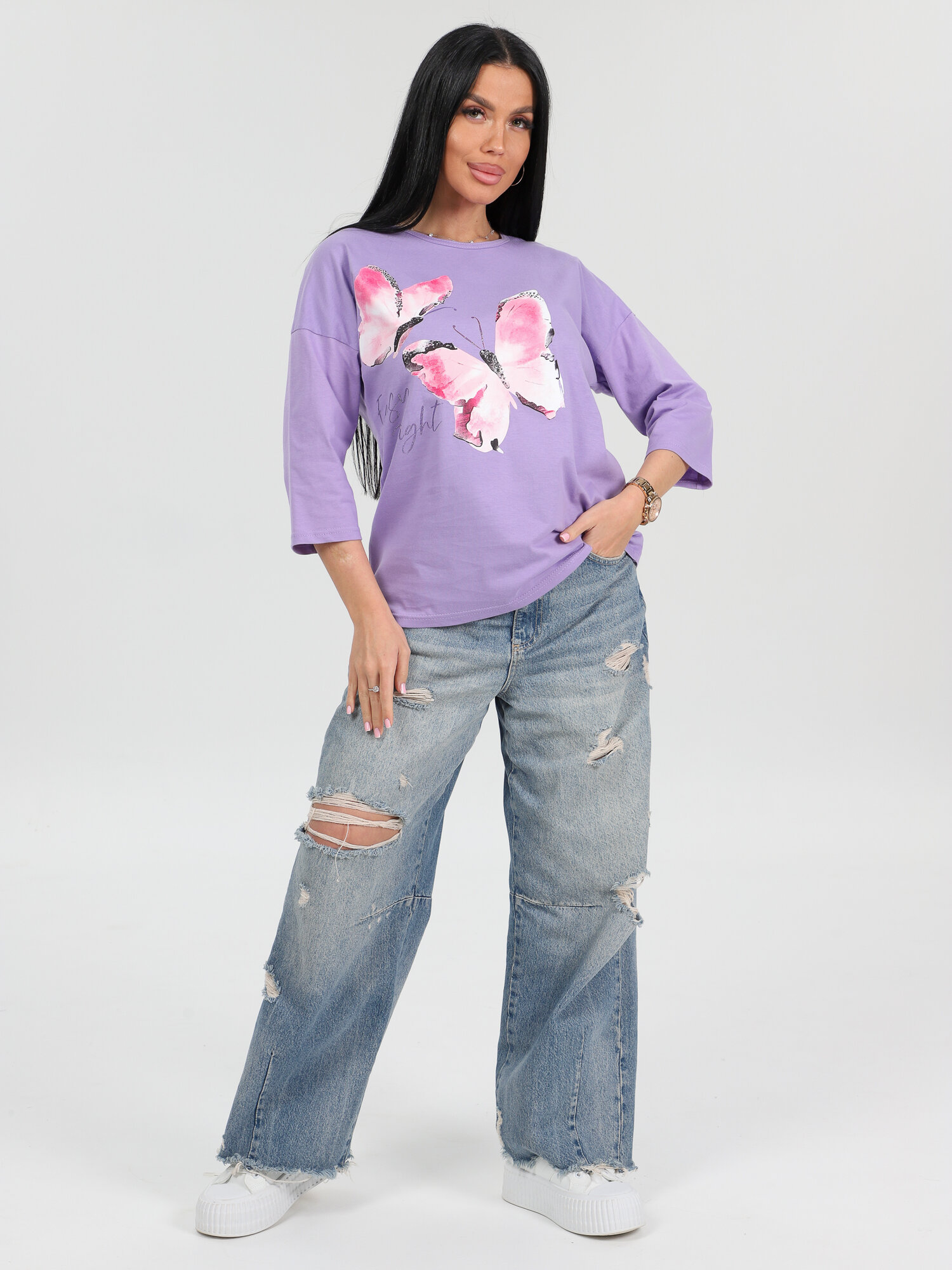 Футболка женская с принтом больших размеров хлопок