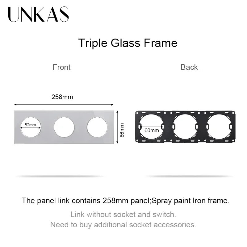UNKAS Рамка для выключателя Triple Glass Frame, 258mm, Gray