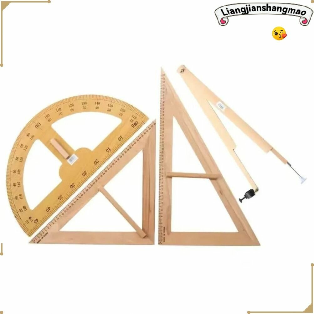 Деревянный набор для школьной доски, 4 предметов: 2 треугольника, 1 транспортир, 1 циркуль, 1 набор