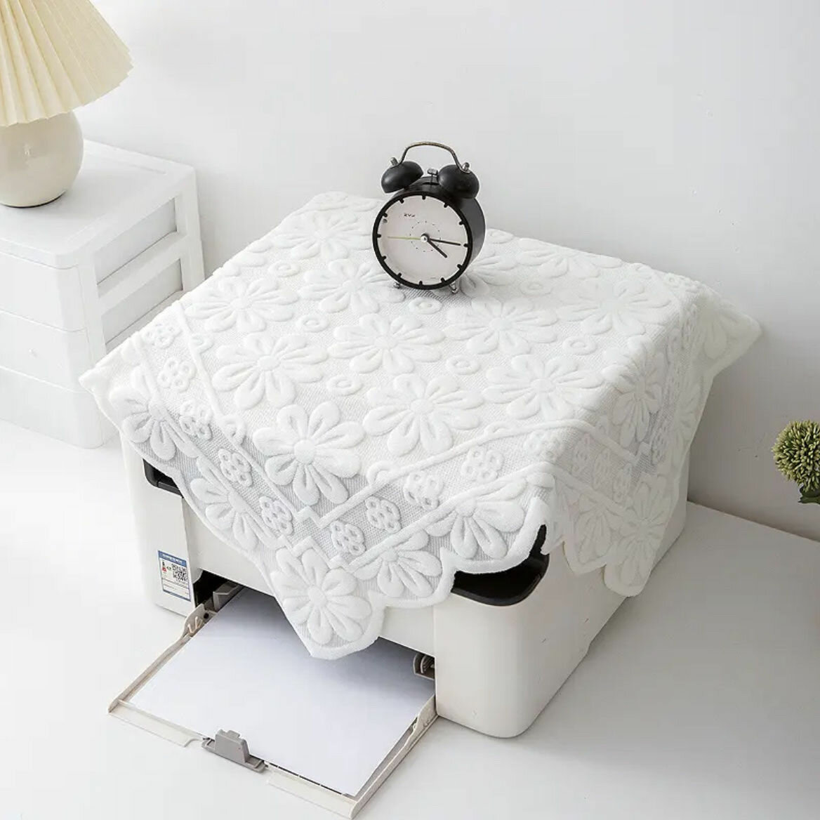 Принтер, офисный факс, кофемашина, компьютерный очиститель, чехол от пыли, чайный набор, чашка для чая, настольная лампа, чехол для ткани