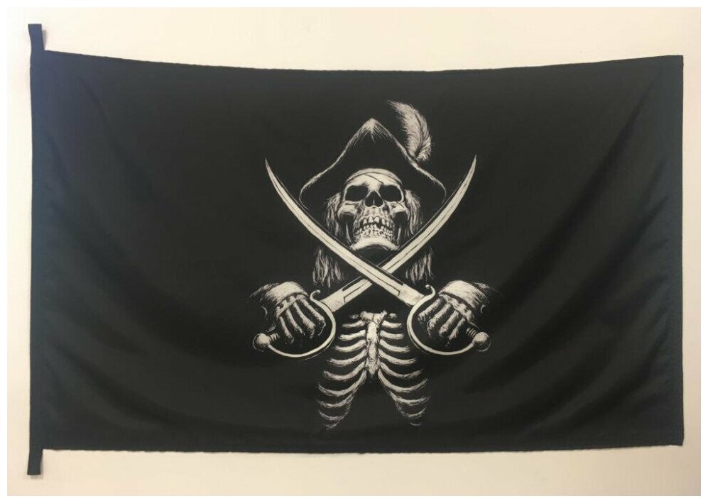 Пиратский флаг скелет с саблями ( с петлями для крепления) 90х135 см
