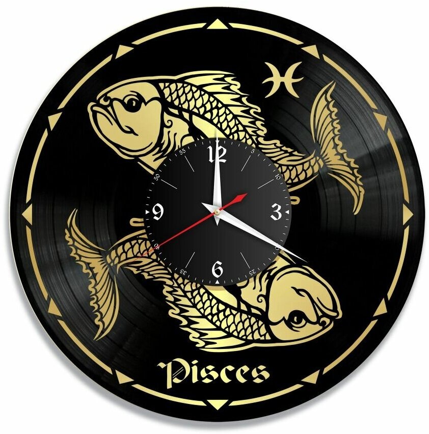 Часы из винила Redlaser "Знаки Зодиака (Рыбы), Pisces, двенадцатый знак зодиака" VW-10389-1
