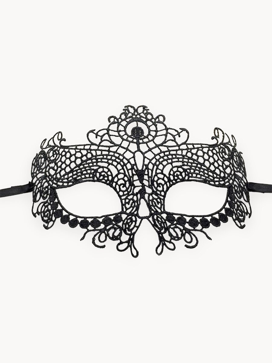Карнавальная черная маска с кружевным орнаментом "Фея", 1 шт.