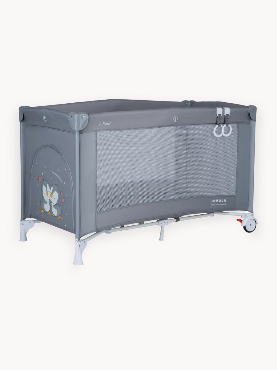 Манеж кровать детский Jovola I-Travel BP01P для новорожденных, 0-36 месяцев, с матрасом, 1 уровень, серый
