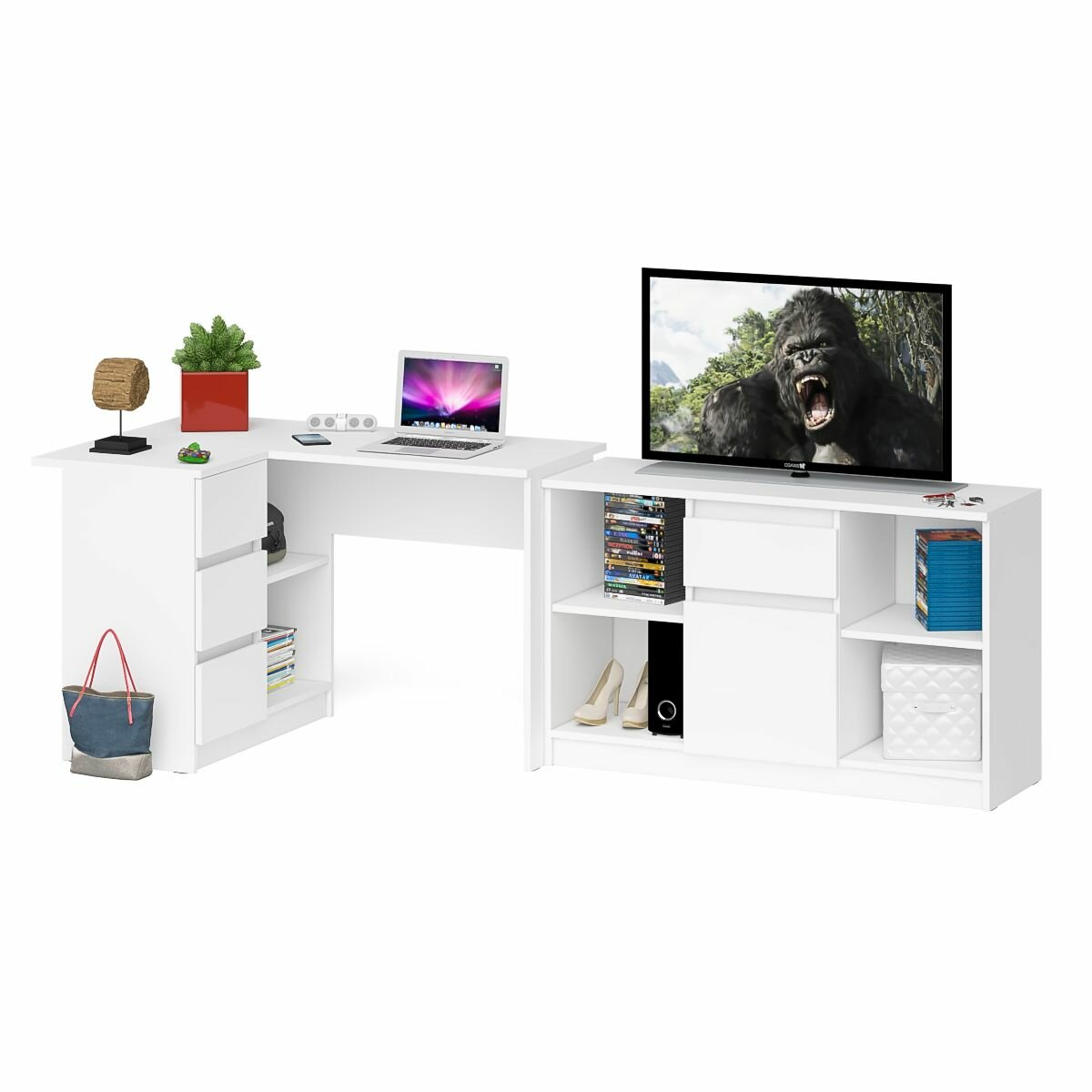 Угловой компьютерный стол для дома 245см белый Спасибо-Мебель