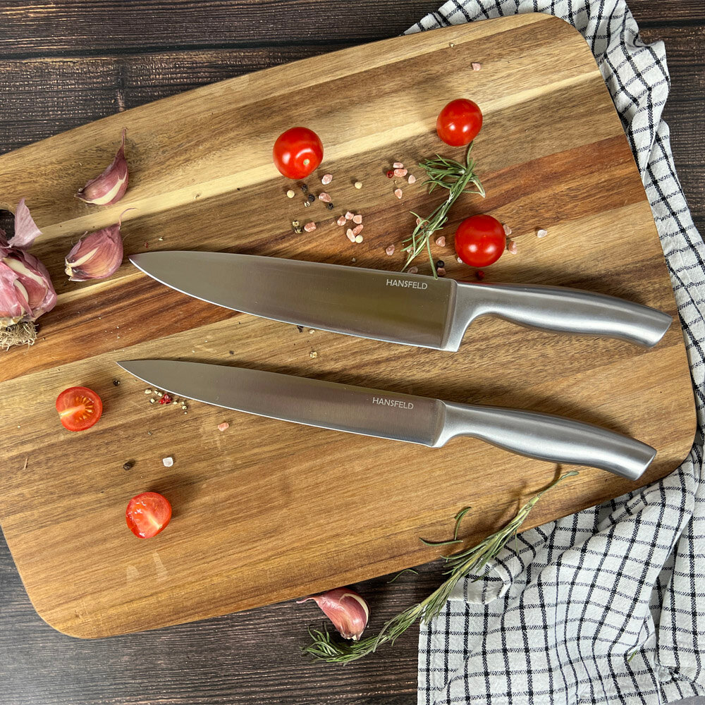 Набор кухонных ножей 2шт (разделочный, поварской) HANSFELD Aurora / нож для разделки мяса рыбы / нож для мяса / шеф нож поварской