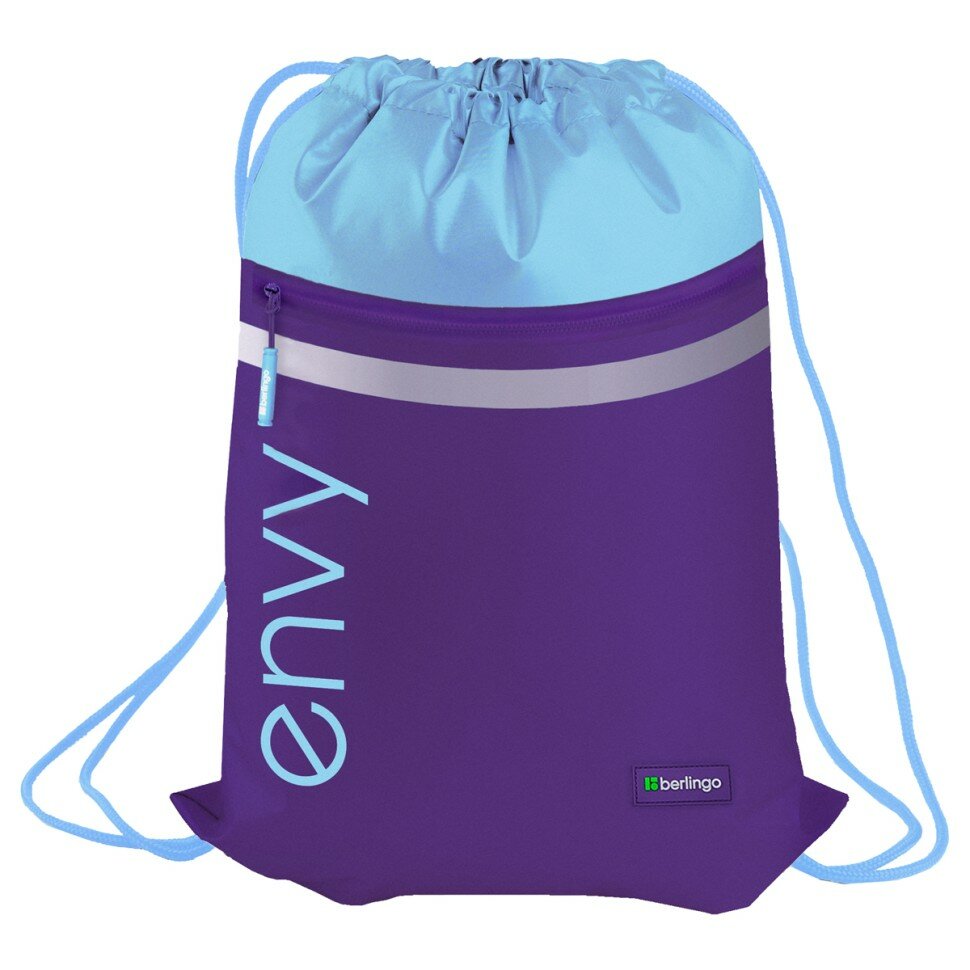 Мешок для обуви 36х47 см, 1 отделение Berlingo "Envy", светоотраж. лента, карман на молнии, голубой