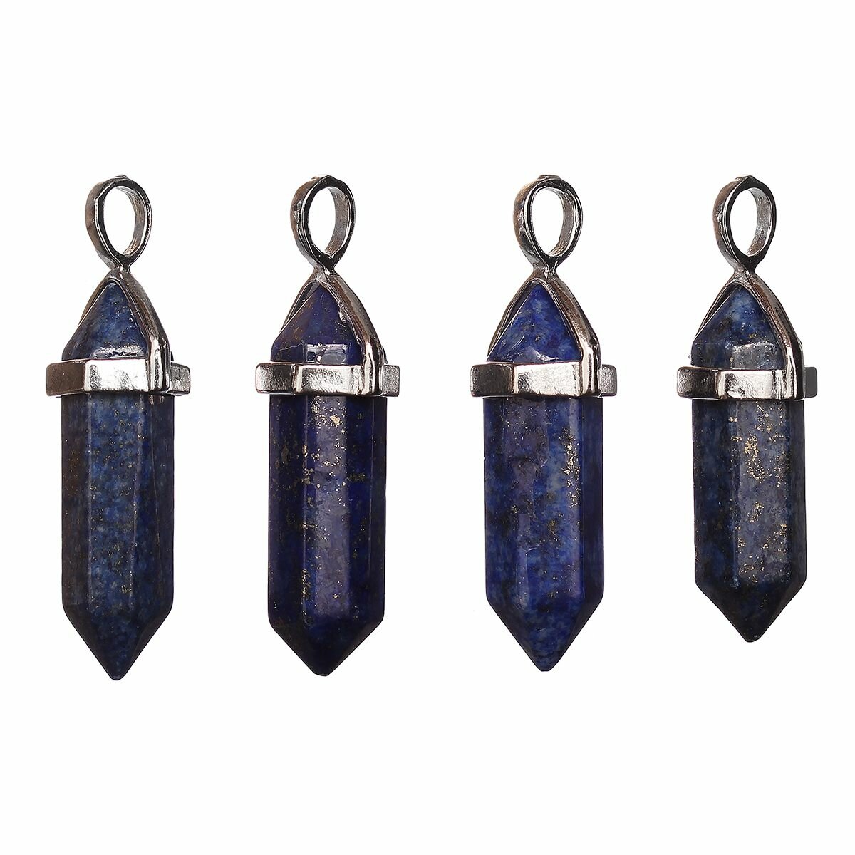 Подвеска каменная, 40х13х11мм, в форме кристалла, базовый материал - камень, лазурит с держателем стального цвета, 1 шт.