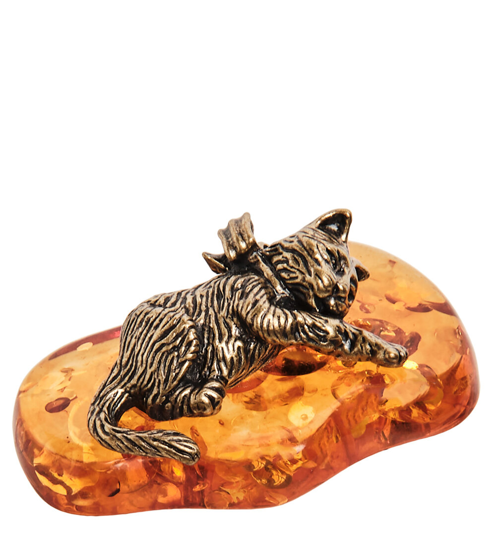 Фигурка 'Кот с любовью' (латунь, янтарь)