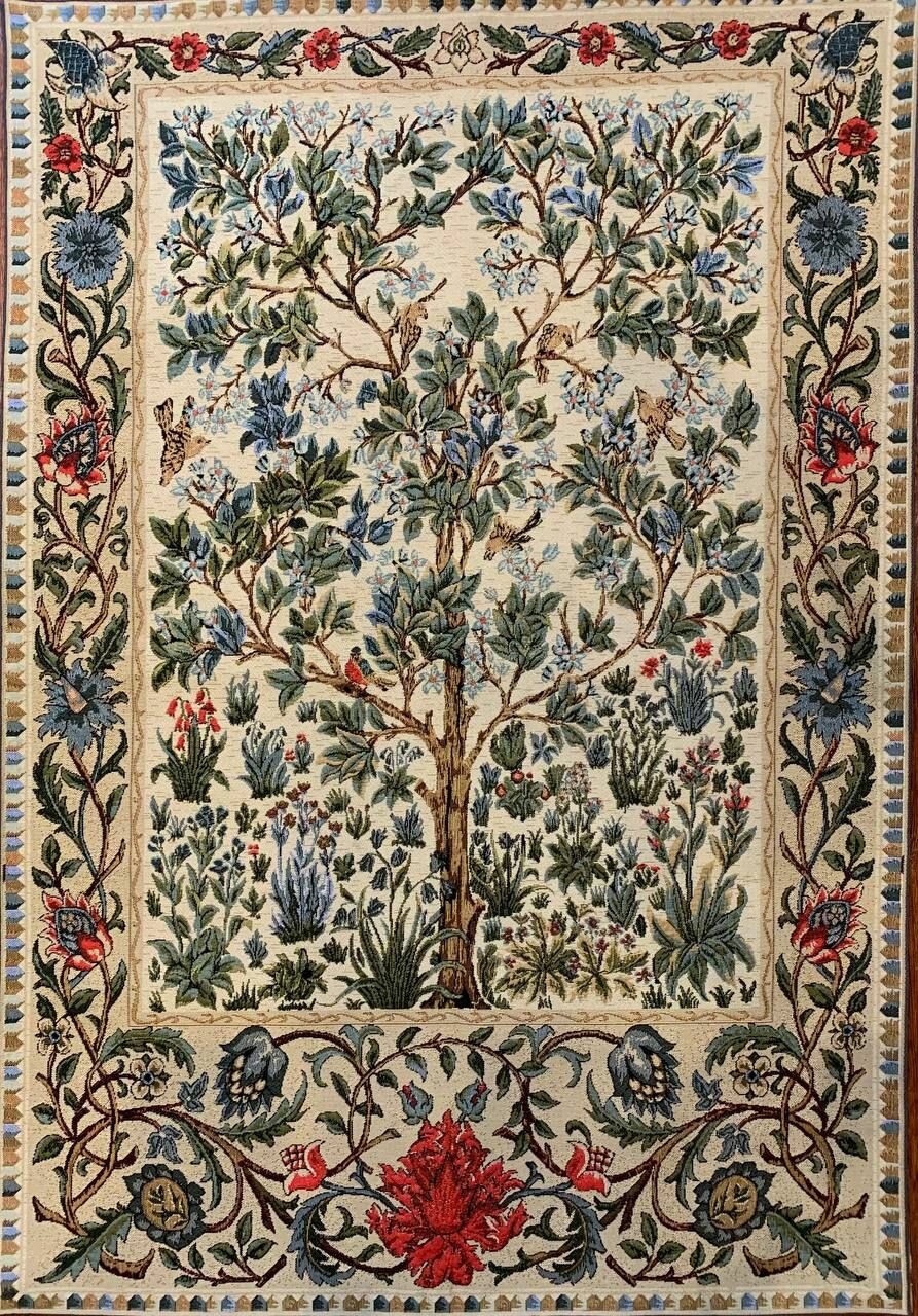 Панно гобеленовое на стену "Цветущая яблоня" У. Моррис, фон бежевый 100х70 см / Гобелен