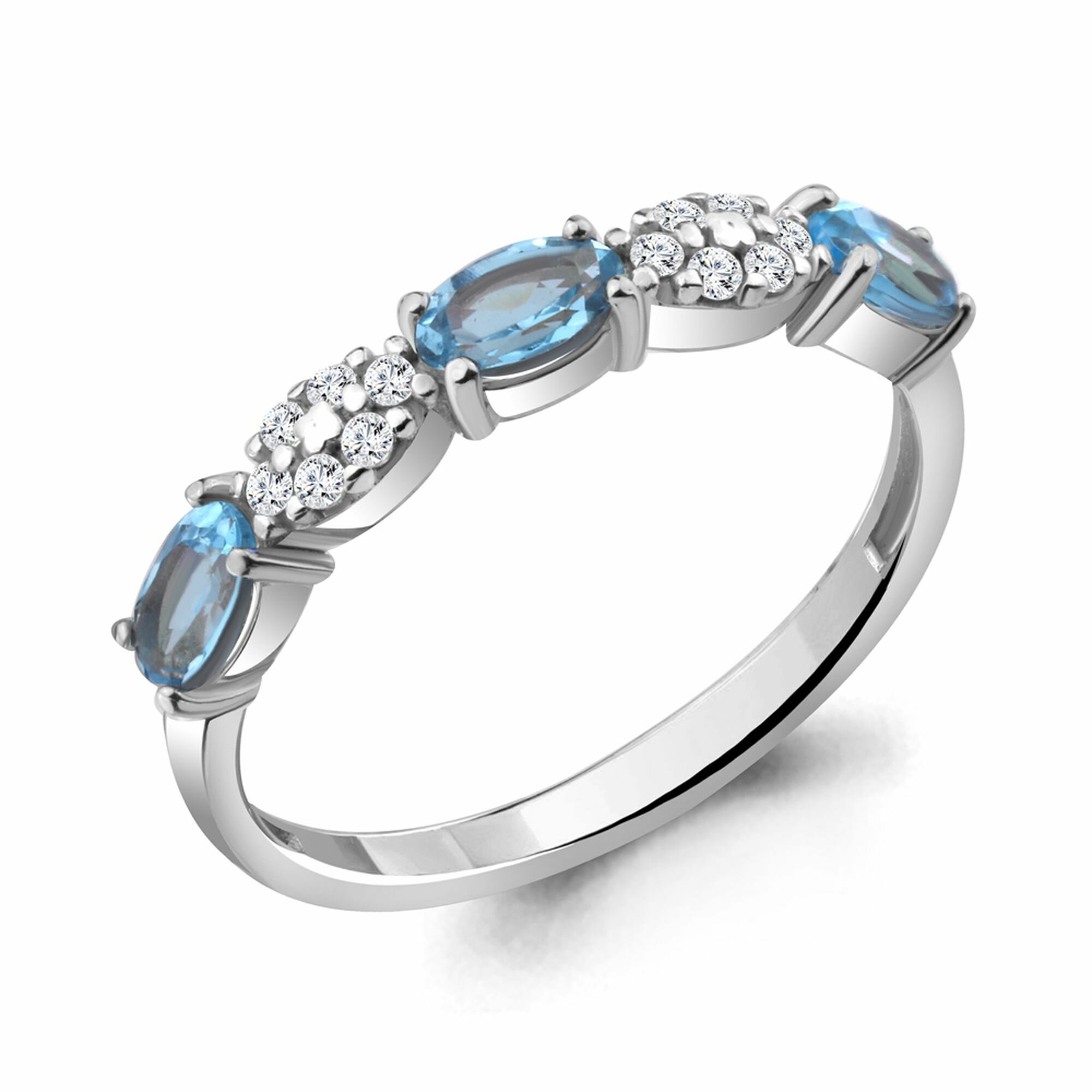 Кольцо дорожка, серебро, 925 проба, родирование, фианит, топаз