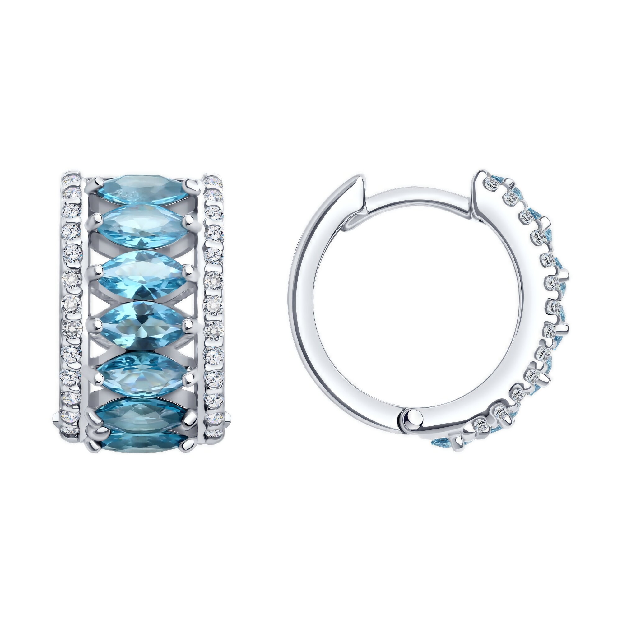 Серьги, серебро, 925 проба, родирование, фианит, Лондон топаз