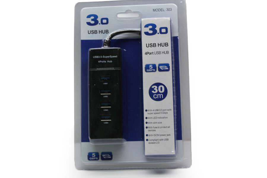 USB Hub разветвитель на 4 порта USB 3.0 to 4*USB3.0 / Концентратор 4 USB HUB, кабель 30 см, Черный