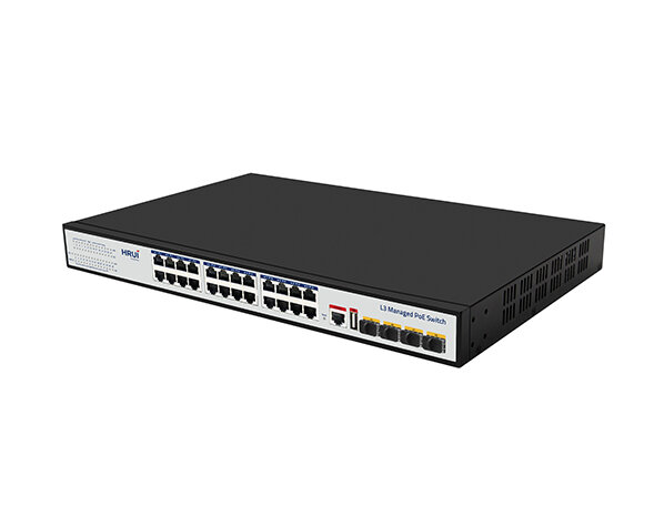 Управляемый L3 PoE коммутатор HRUI HR200-AFGM-SWTG3424S-400 24 GE + 4 SFP+, IEEE802.3af/at, общая мощность 400W